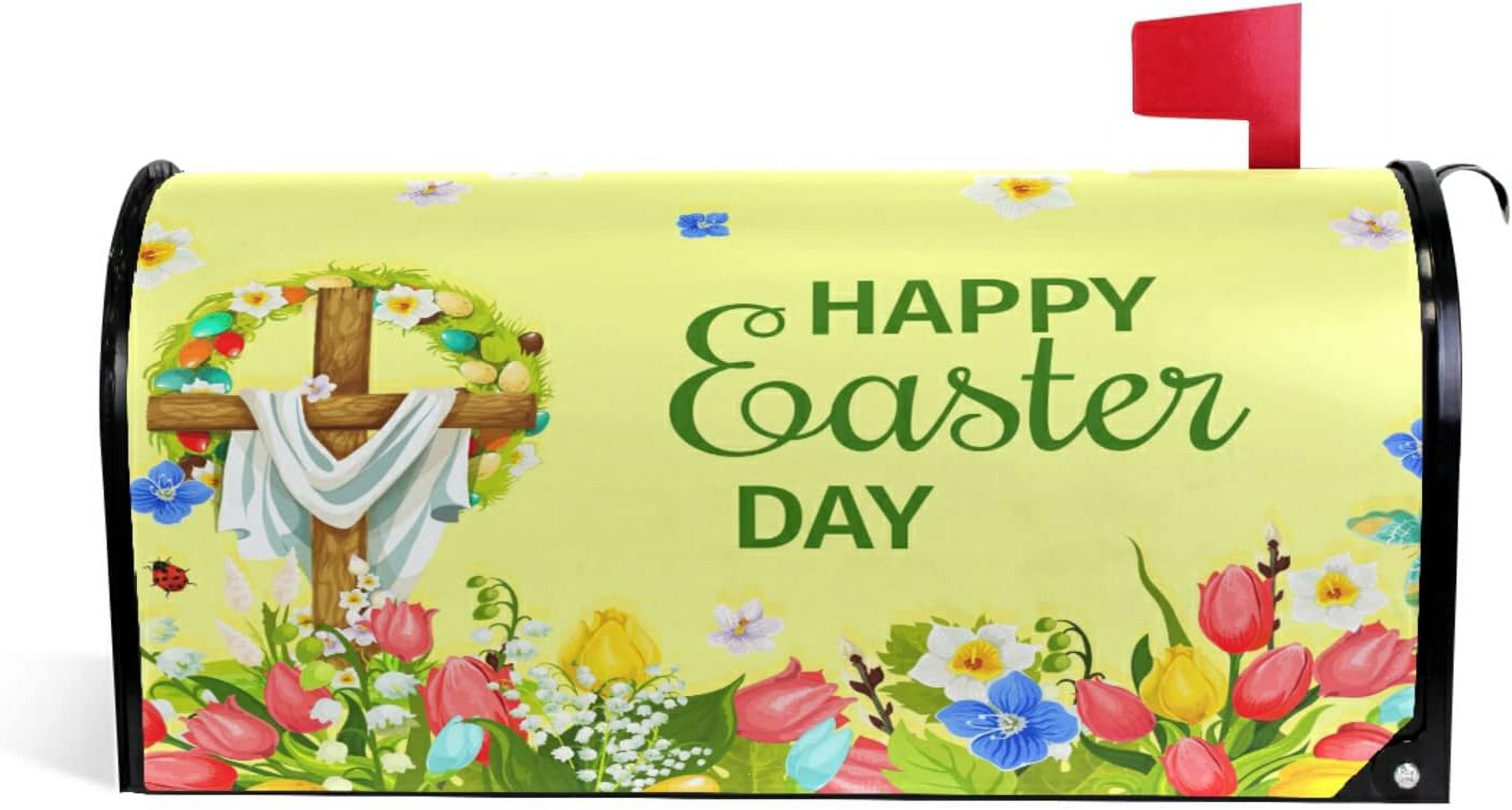 Happy Easter Day Bunny Floral Spring Easter Eggs Magnetic Mailbox Cover ...