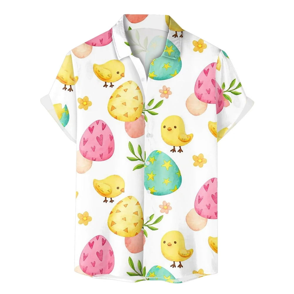 Happy Easter Day Cartoon Mens Rabbit Eggs Hawaiian Shirts 3D Printed ...