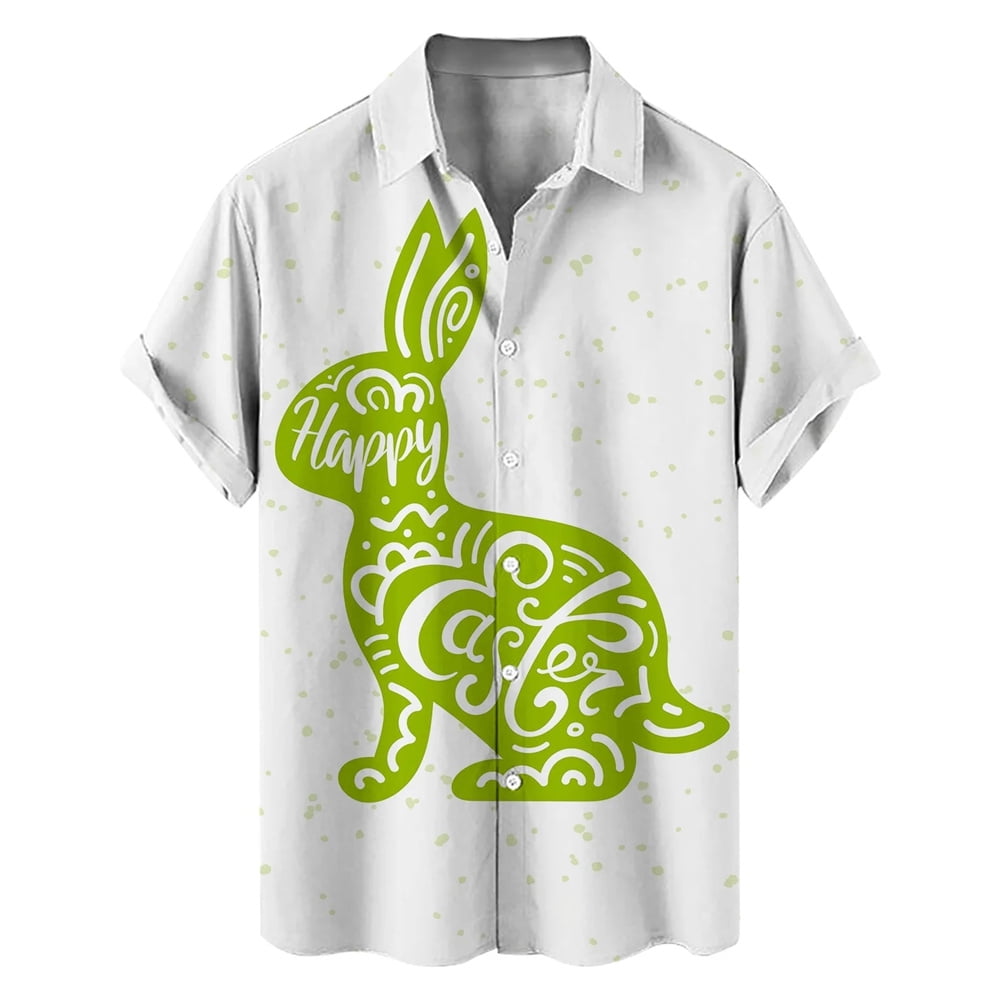 Happy Easter Day Cartoon Mens Rabbit Eggs Hawaiian Shirts 3D Printed ...