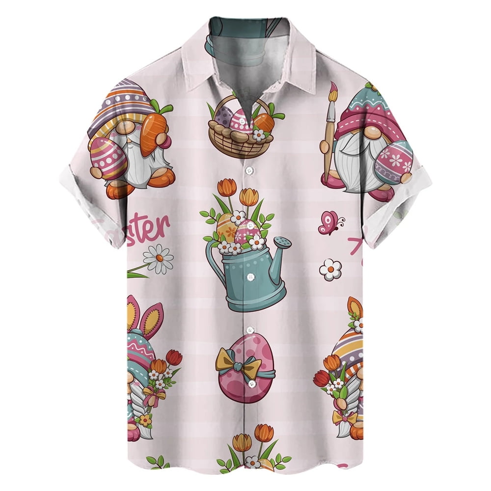 Happy Easter Day Cartoon Mens Rabbit Eggs Hawaiian Shirts 3D Printed ...