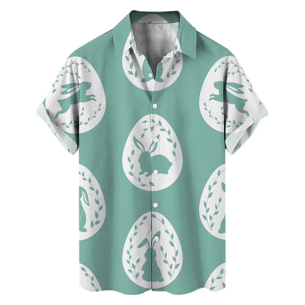 Happy Easter Day Cartoon Mens Rabbit Eggs Hawaiian Shirts 3D Printed ...