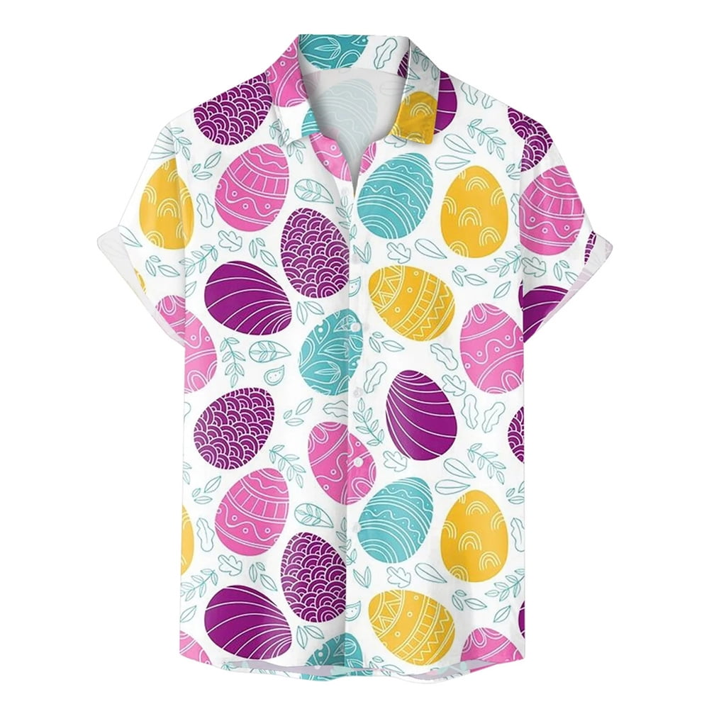 Happy Easter Day Cartoon Rabbit Eggs Hawaiian Mens Shirts 3D Printed ...