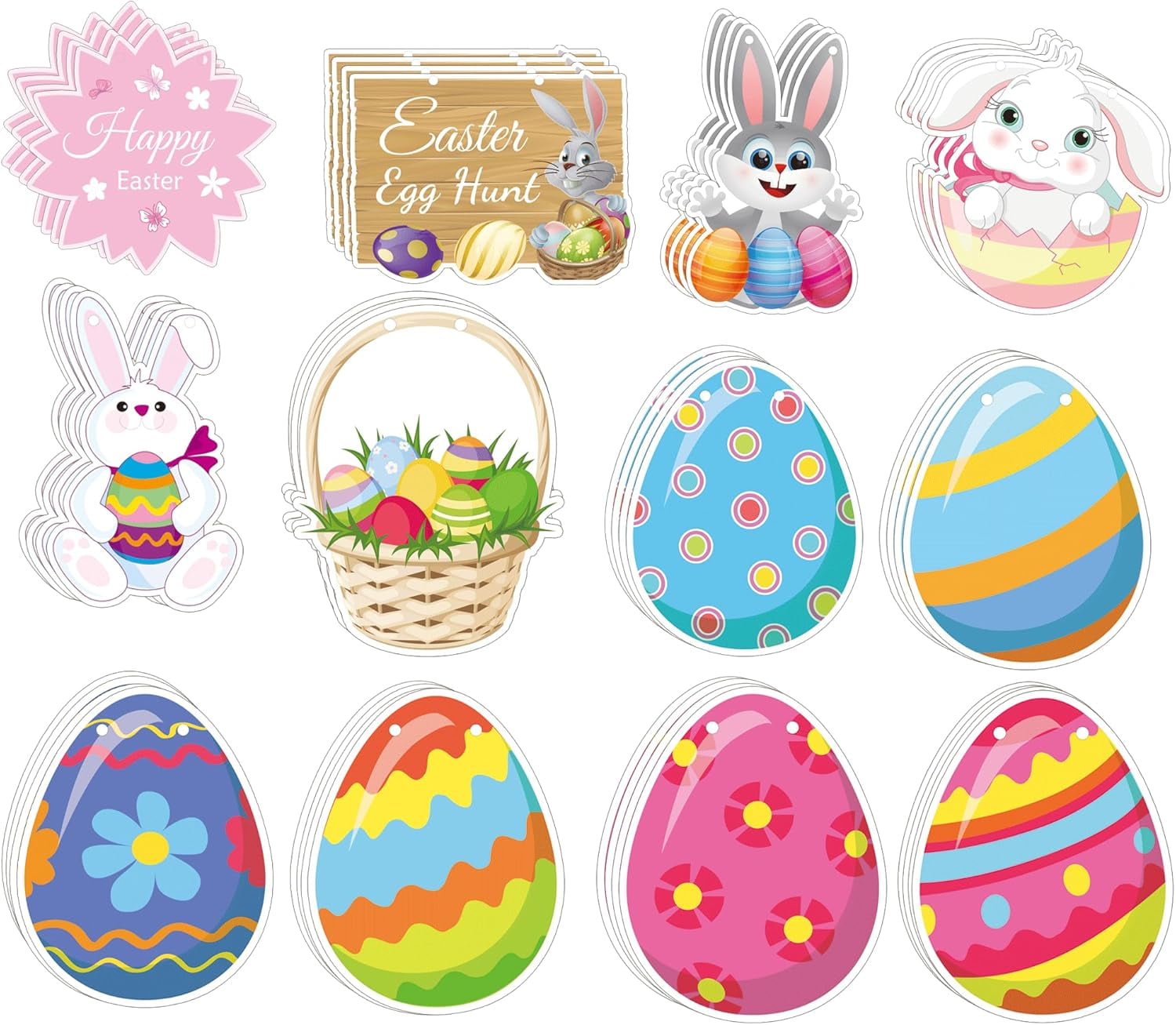 Happy Easter Day Cutouts 48 Pcs Colorful Paper Egg Cutouts - Easter ...