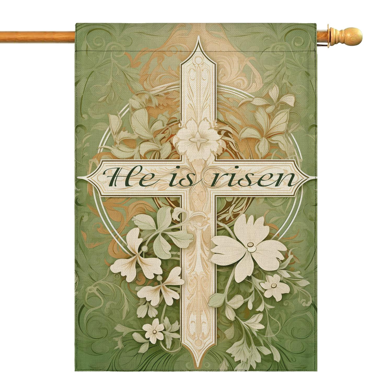 Happy Easter Day Garden Flag Linen Burlap Outdoor Flag Lilies Easter ...