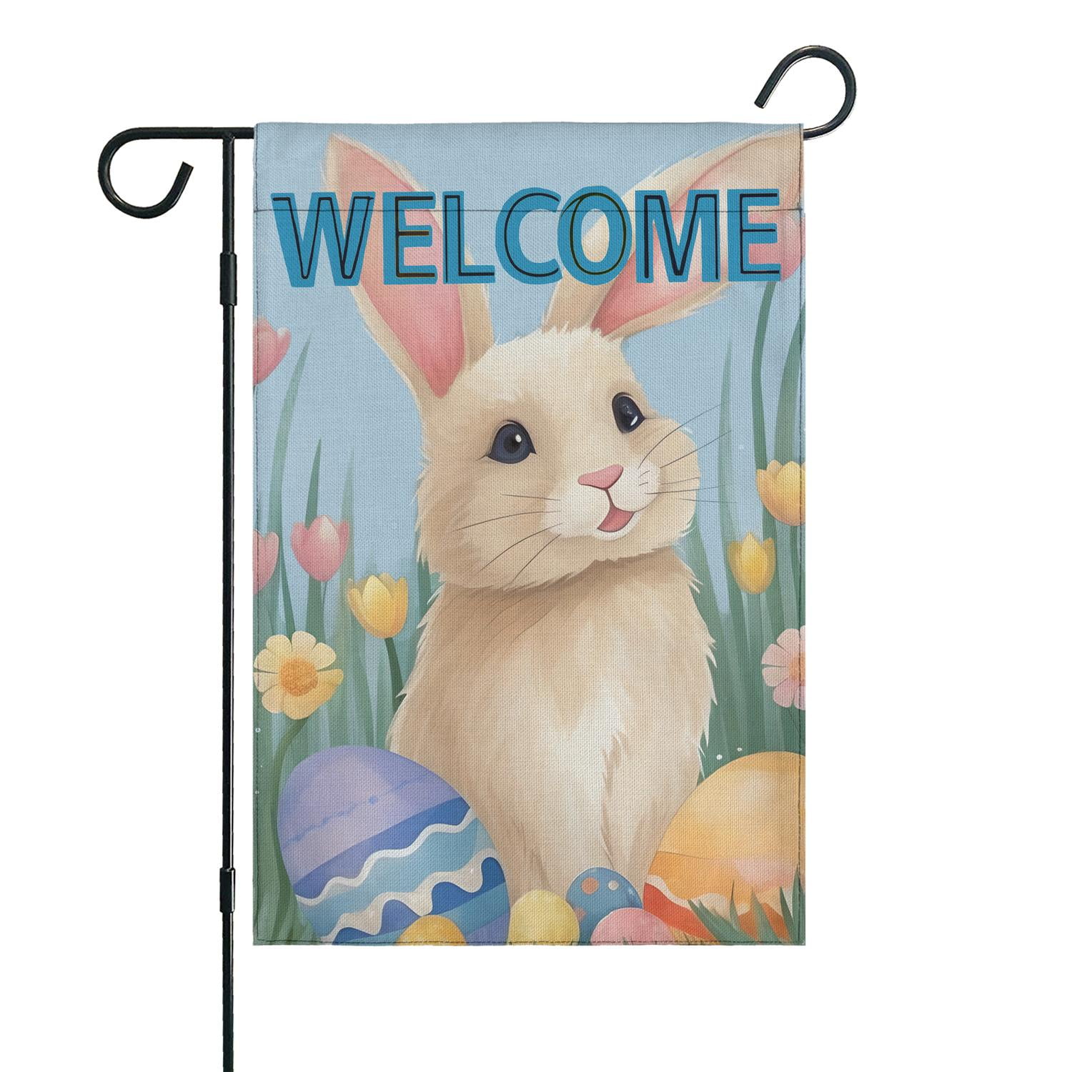 Happy Easter Day Garden Flag Linen Outdoor Flag Colorful Eggs Cute ...
