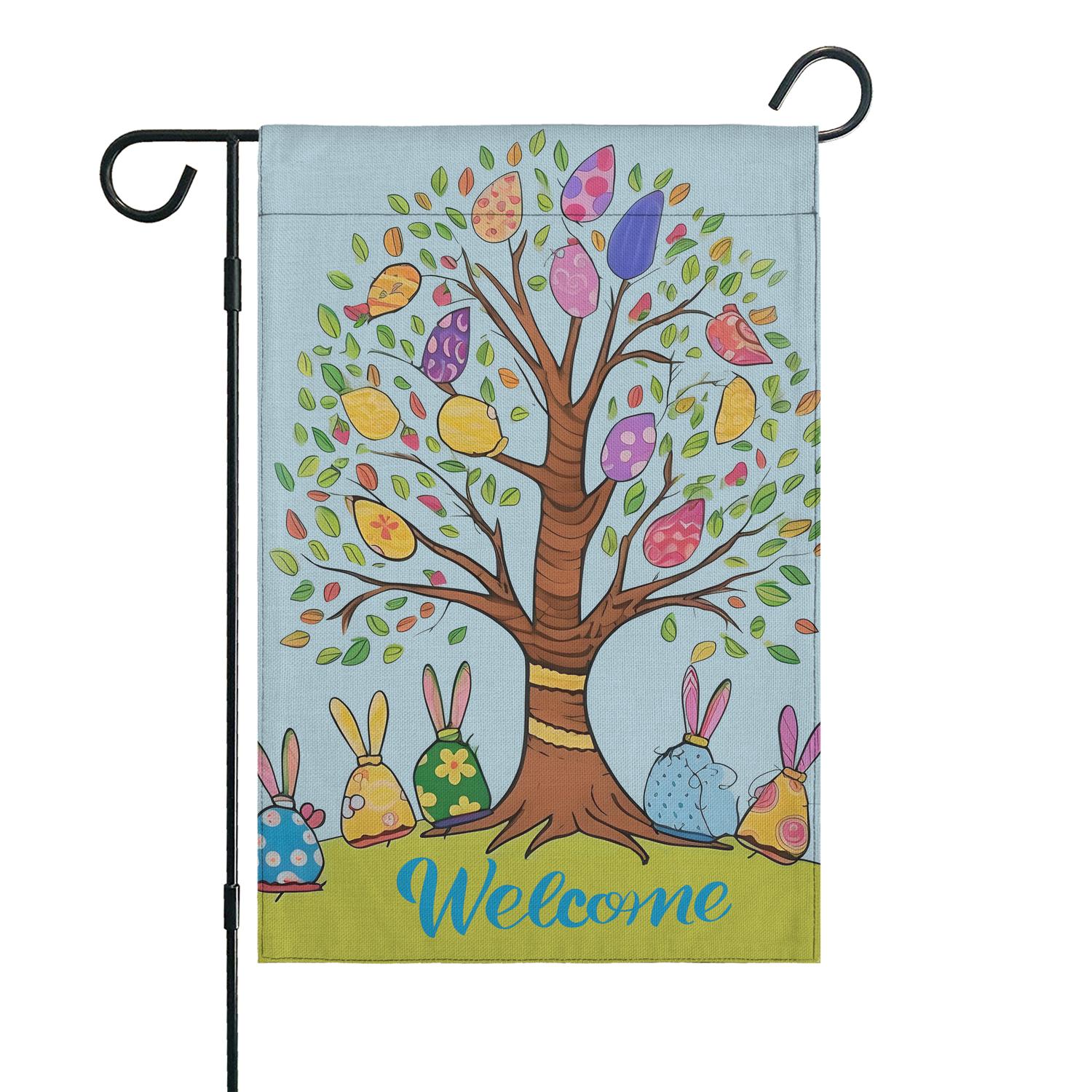 Happy Easter Day Garden Flag Linen Outdoor Flag Welcome Flag Colorful ...