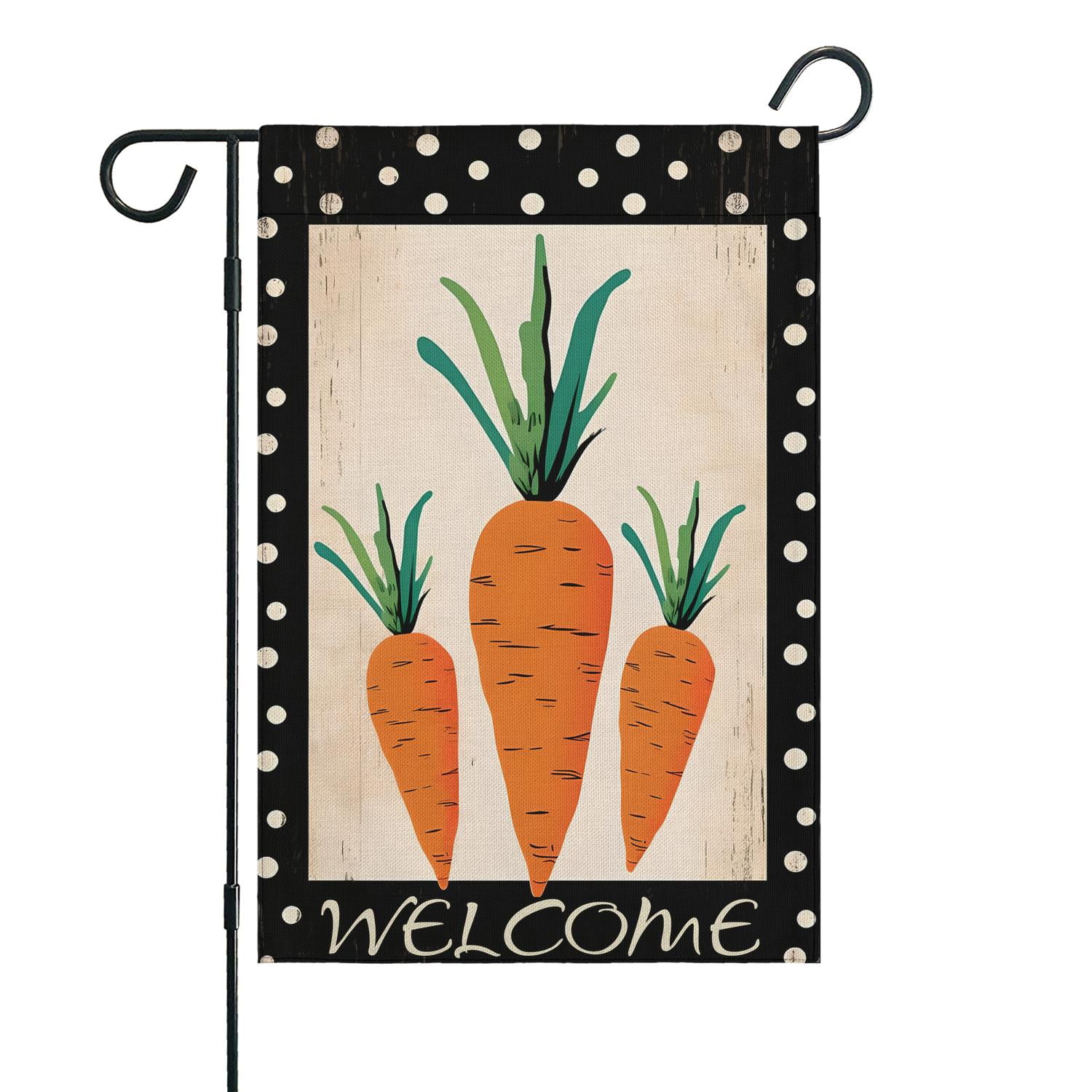 Happy Easter Day House Flag Burlap Welcome Flag Easter Carrot Polka Dot ...