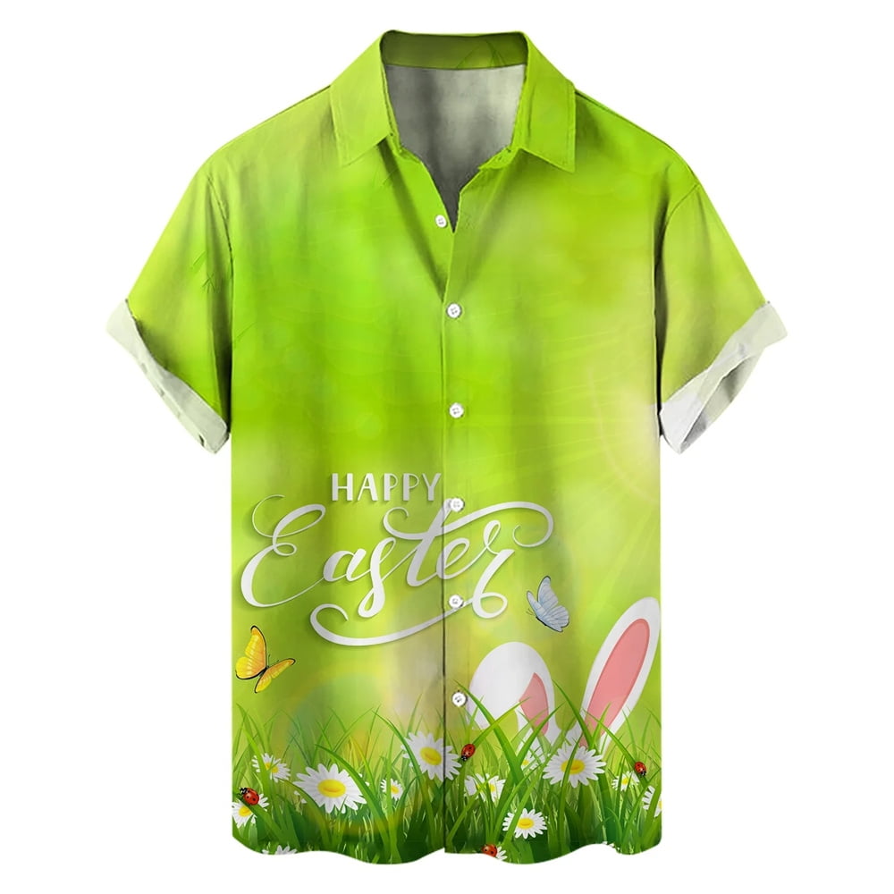 Happy Easter Day Kawaii Men Cartoon Rabbit Hawaiian Shirts 3D Printed ...