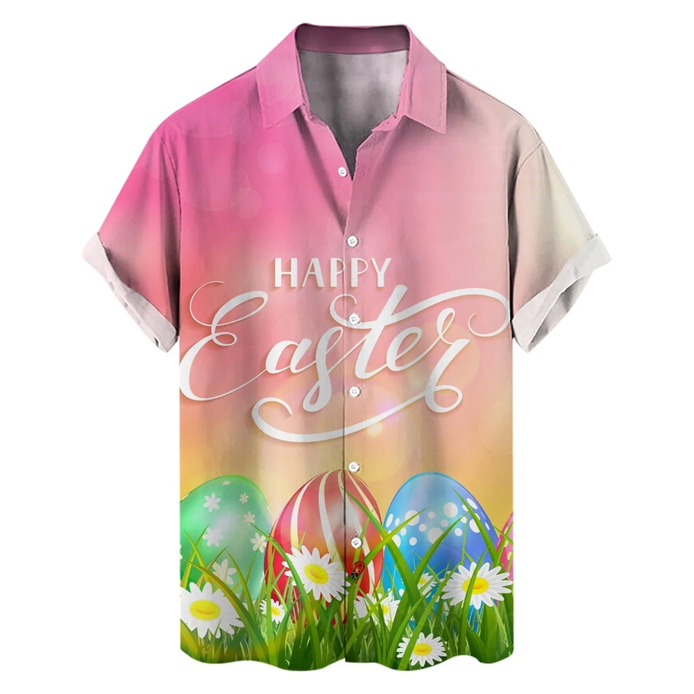Happy Easter Day Kawaii Men Cartoon Rabbit Hawaiian Shirts 3D Printed ...