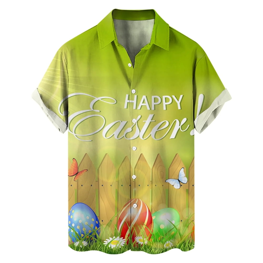 Happy Easter Day Kawaii Men Cartoon Rabbit Hawaiian Shirts 3D Printed ...