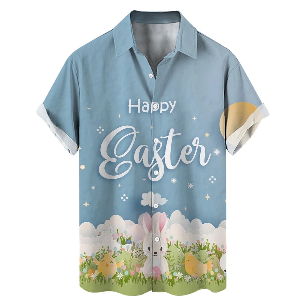 Happy Easter Day Kawaii Men Cartoon Rabbit Hawaiian Shirts 3D Printed ...