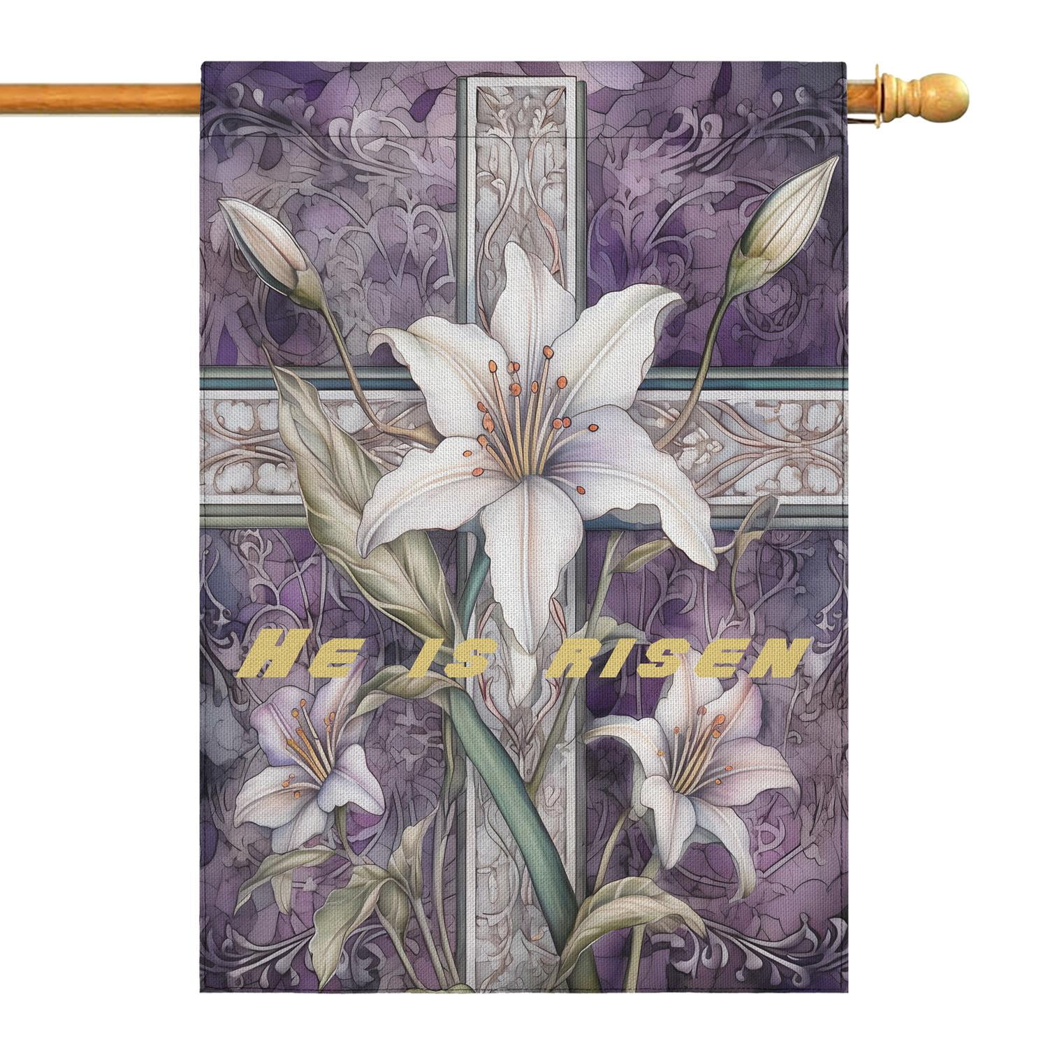 Happy Easter Day Outdoor Flag Burlap Garden Flag Lilies Easter ...