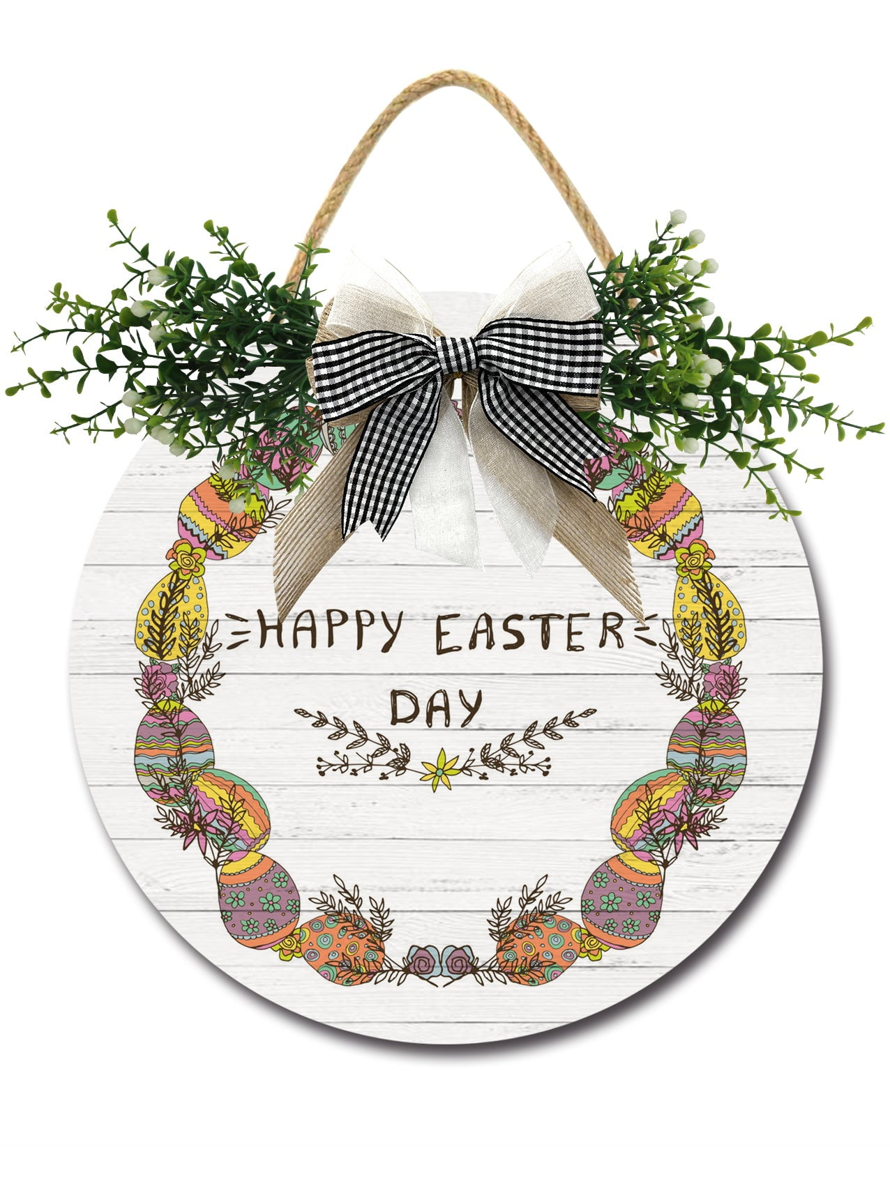 Happy Easter Day Sign Front Door Porch Decorations, Round Rustic Wood ...