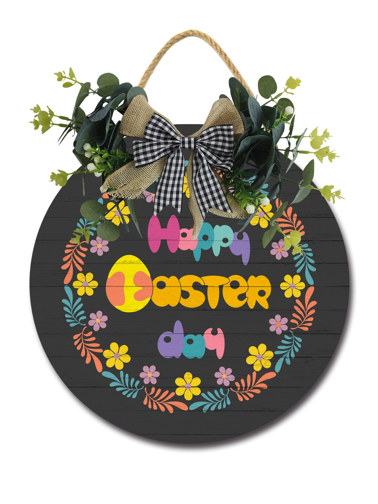 Happy Easter Day Sign Front Door Porch Decorations, Round Rustic Wood ...