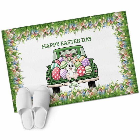 Happy Easter Day Washable Area Rug 2 x 3 ft Spring Bunny on Track Egg ...