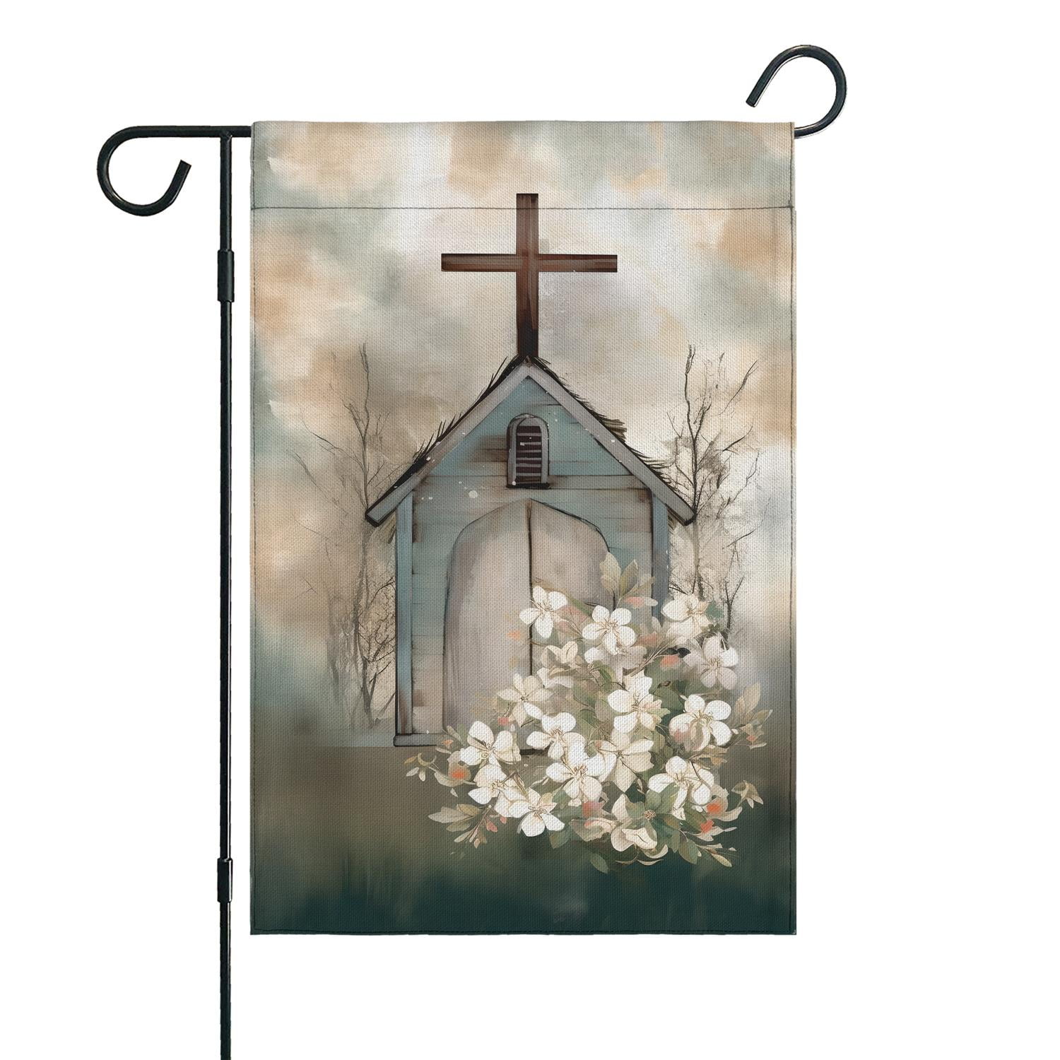 Happy Easter Day Yard Flags Burlap Welcome Flag He Is Risen Lilies and ...
