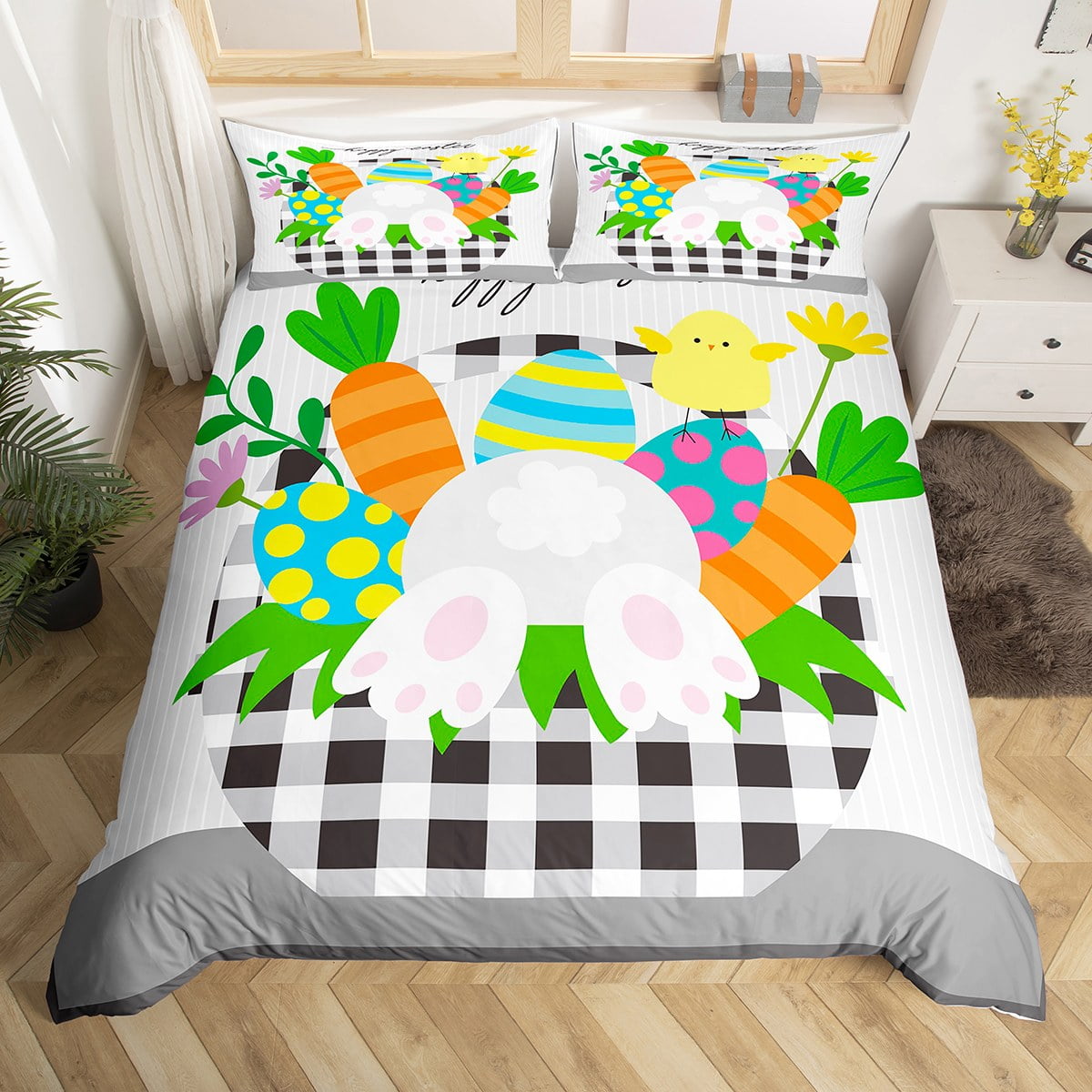Happy Easter Decor Kawaii Duvet Cover Cartoon Rabbit Tail Bedding Set ...