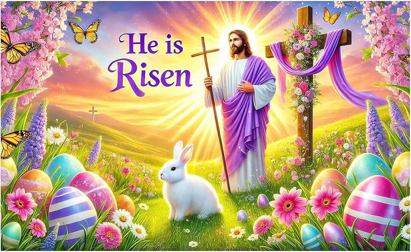 Happy Easter Decorations Banner Bunny Backdrop Colorful Cartoon Easter ...