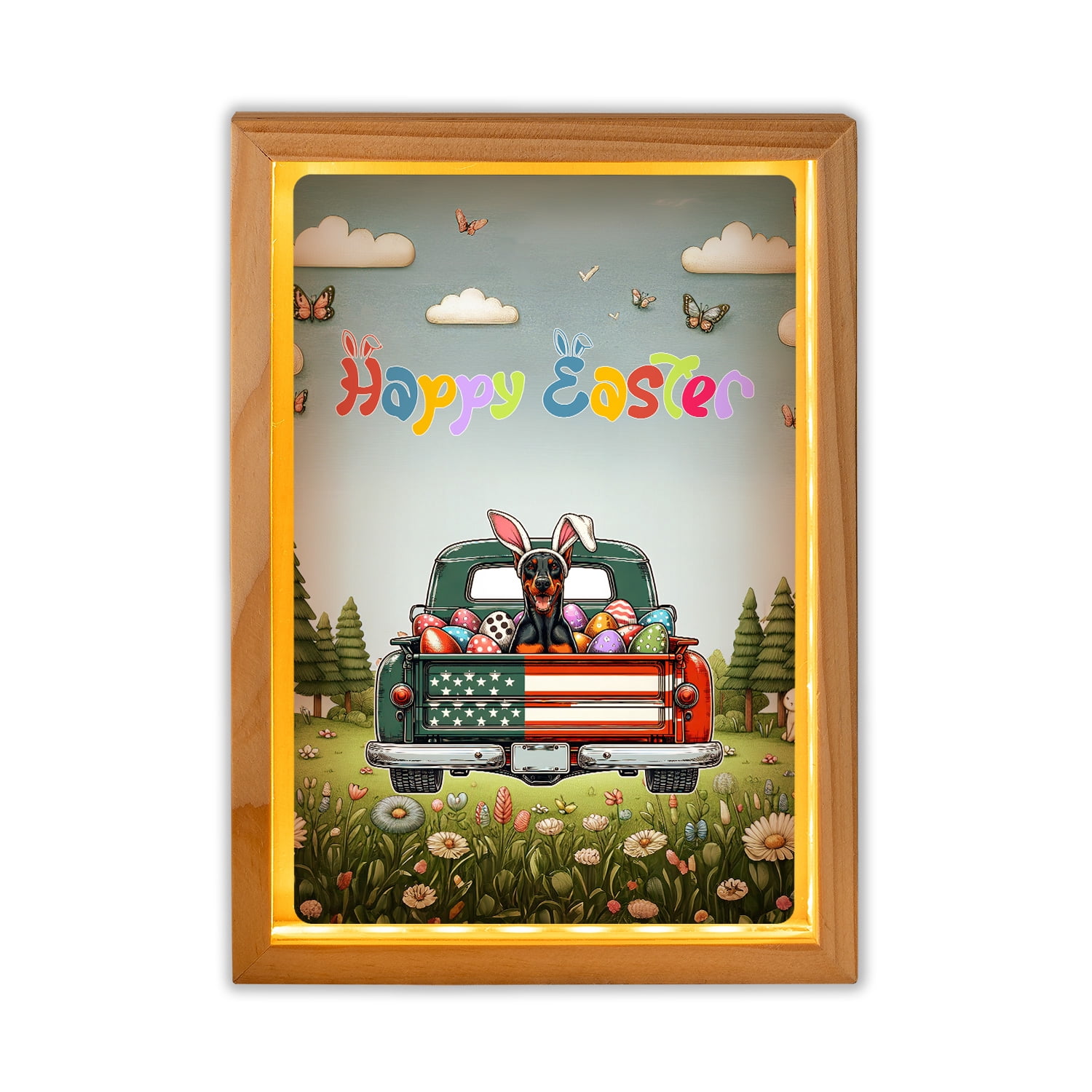 Happy Easter Doberman Pinscher American Flag Truck Bunny Ears Acrylic ...