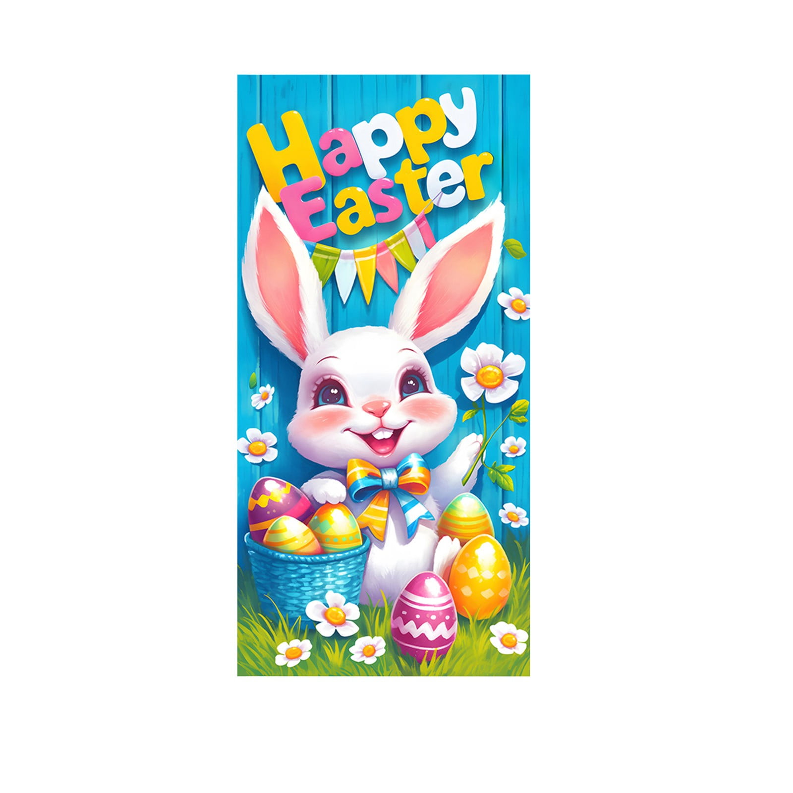 Happy Easter Door Cover Bunny Egg Banner 72.8x35.4 Inch Door Porch Sign ...