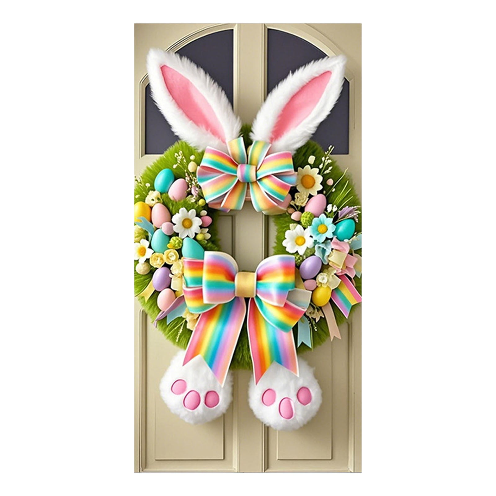 Happy Easter Door Cover Bunny Eggs Door Banner Welcome Easter Spring ...