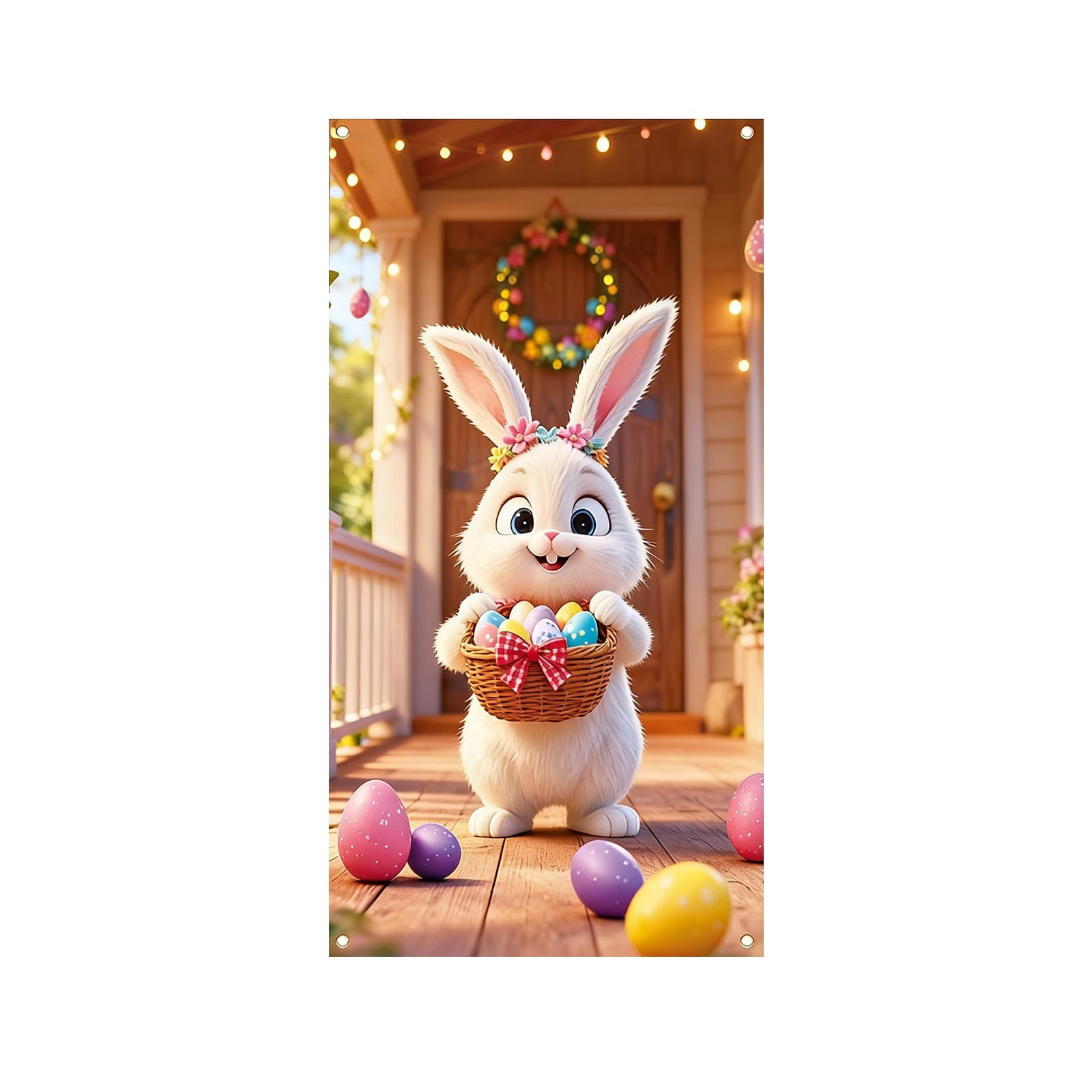 Happy Easter Door Cover, Hanging Bunny Banner Backdrop, Porch Sign ...