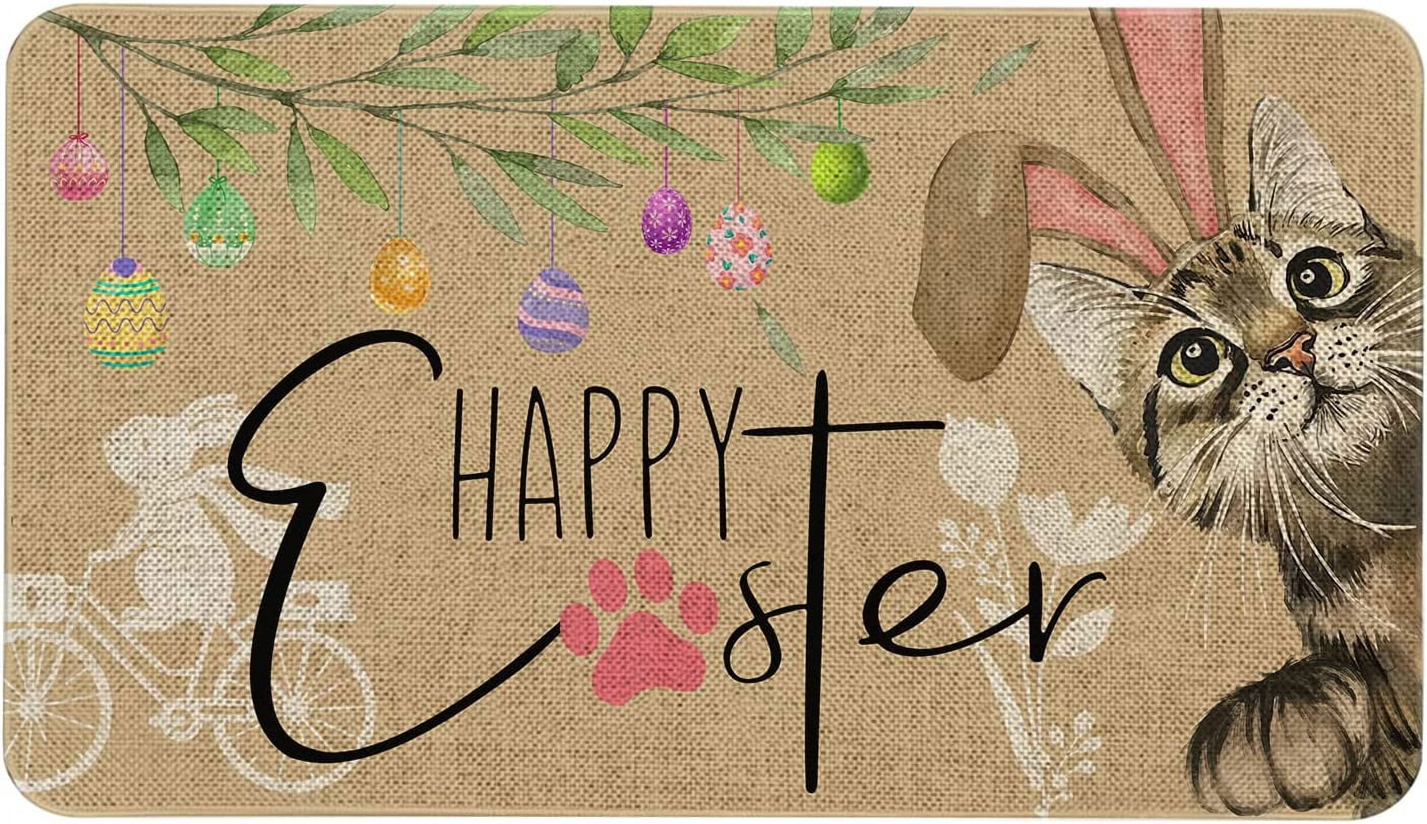 Happy Easter Door Mat 30 X 17 Inch Easter Cat Bunny Doormat Indoor ...