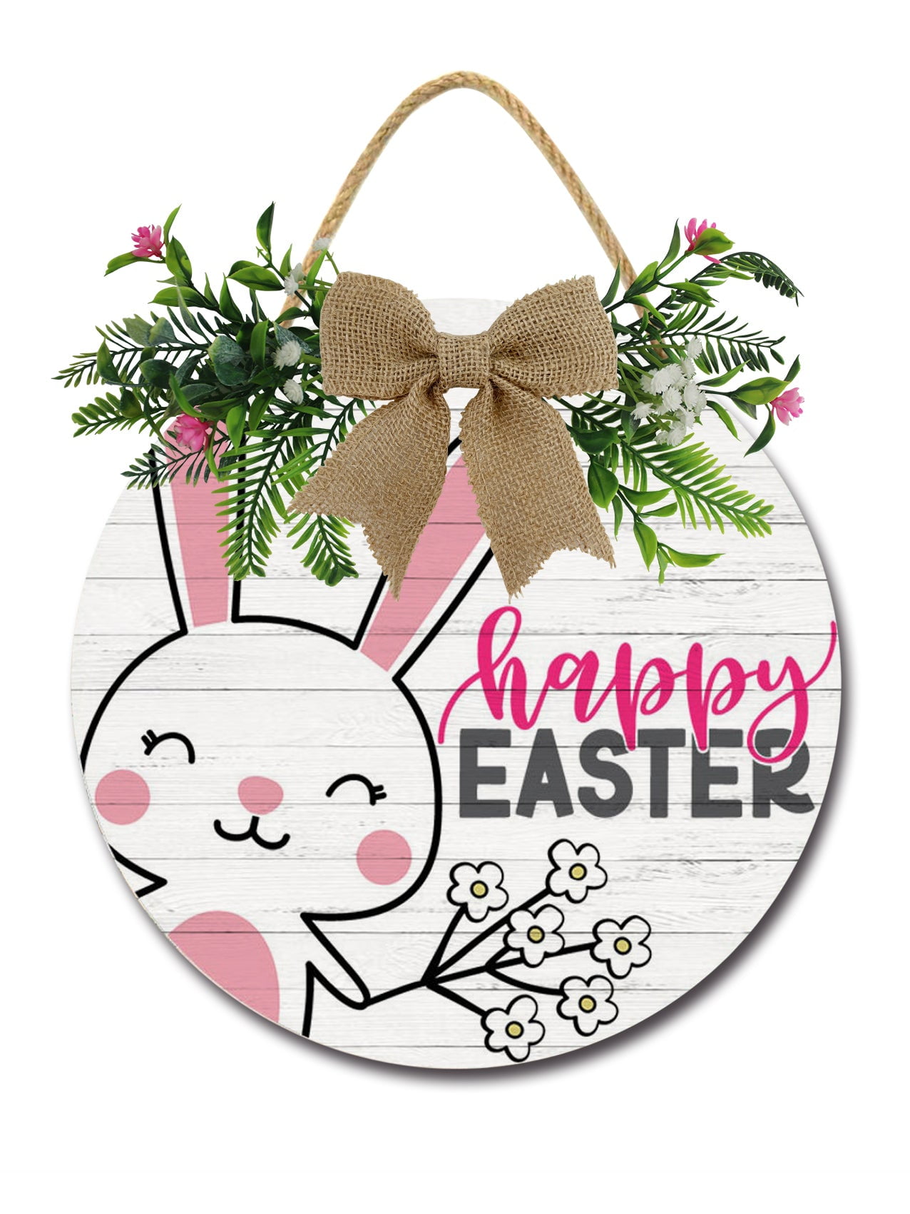 Happy Easter Door Sign Home Decor Round Wood Wreaths Wall Hanging Sign ...
