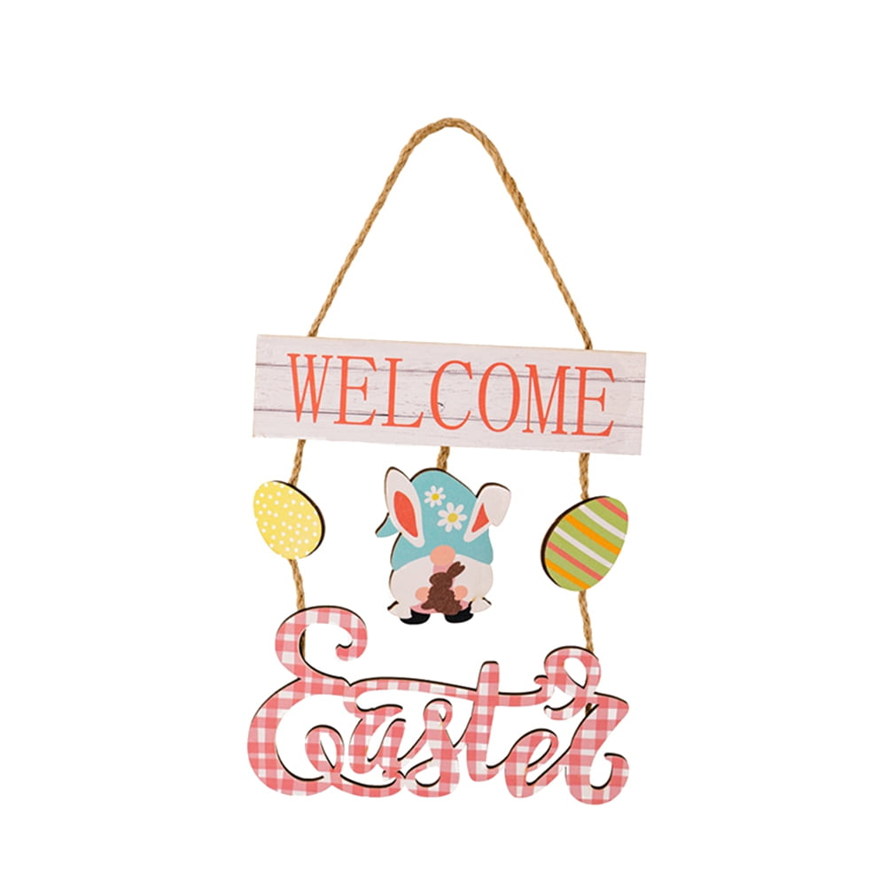 Happy Easter Door Sign Plaque Easter Egg Rabbit Wooden Hanging Door ...