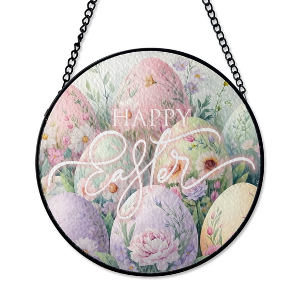 Happy Easter Eggs Pattern Suncatcher Stained Glass Style, UV Printed ...