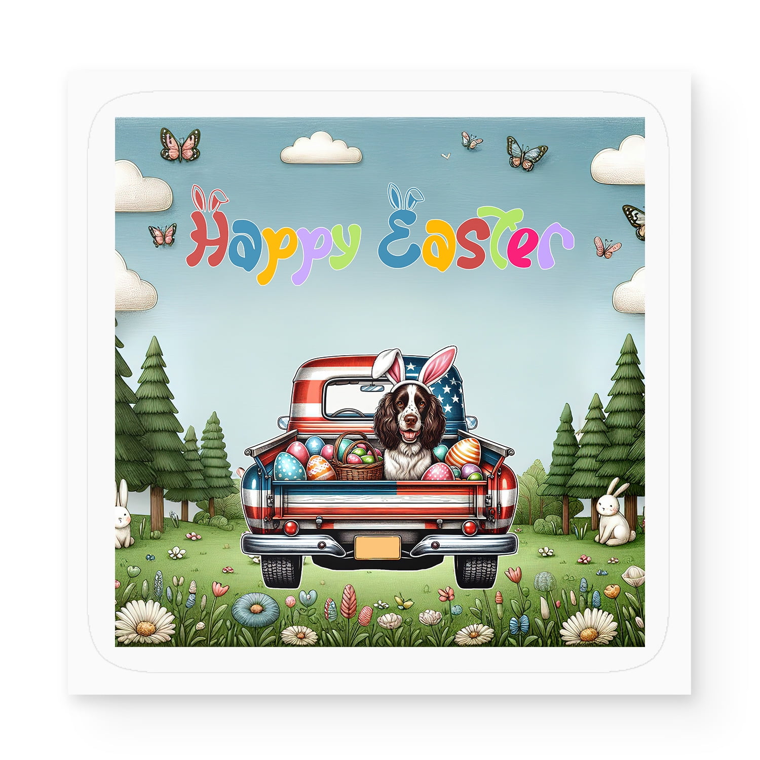 Happy Easter English Springer Spaniel American Flag Truck Vinyl Sticker ...