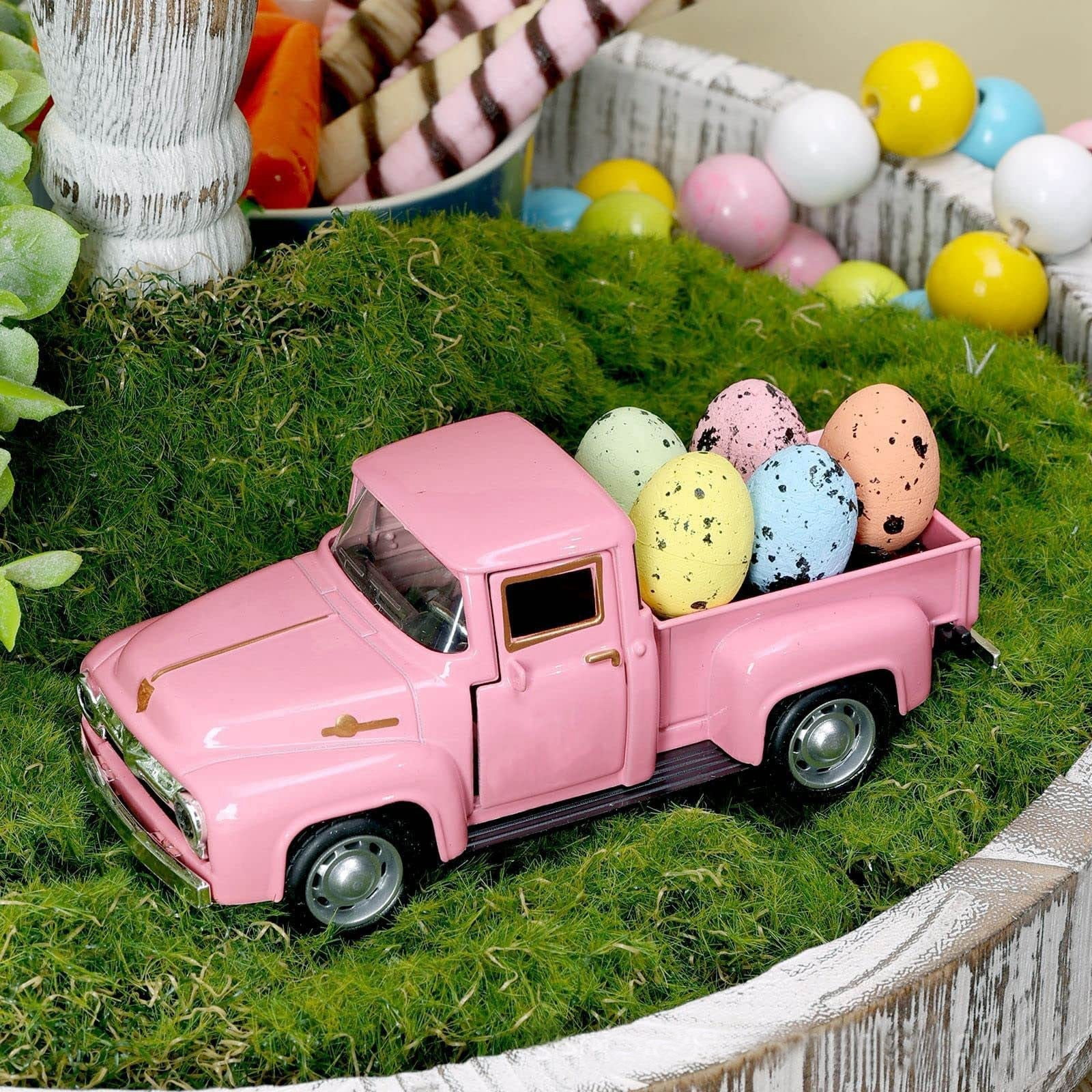Happy Easter Farmhouse Easter Egg Truck - Pink Mini Metal Decor for ...