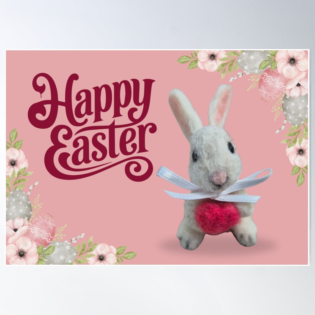 Happy Easter Felted Bunny Rabbit Poster Wall Art, Modern Wall Decor For ...