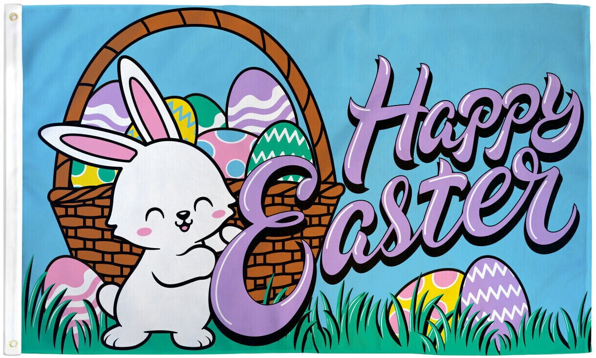 Happy Easter Flag 3x5ft Holiday House Flag BANNER Easter Bunny W ...