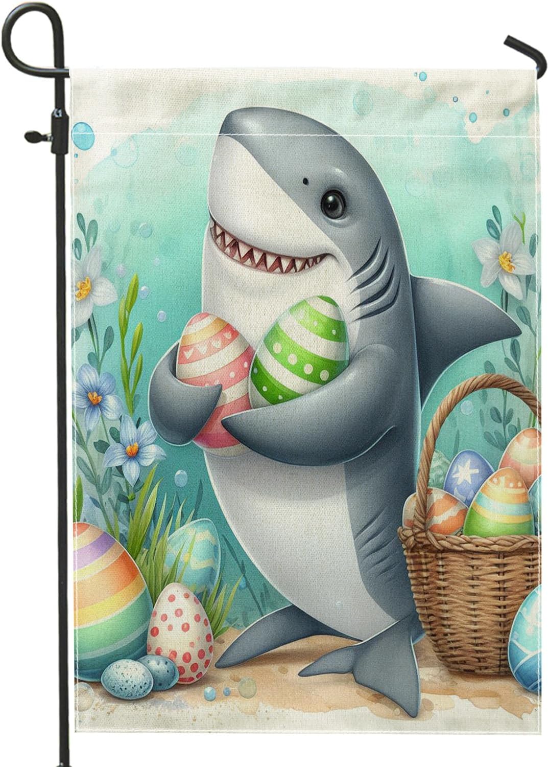 Happy Easter Garden Flag Kawaii Shark Hug Two Eggs Undersea Aquatic ...