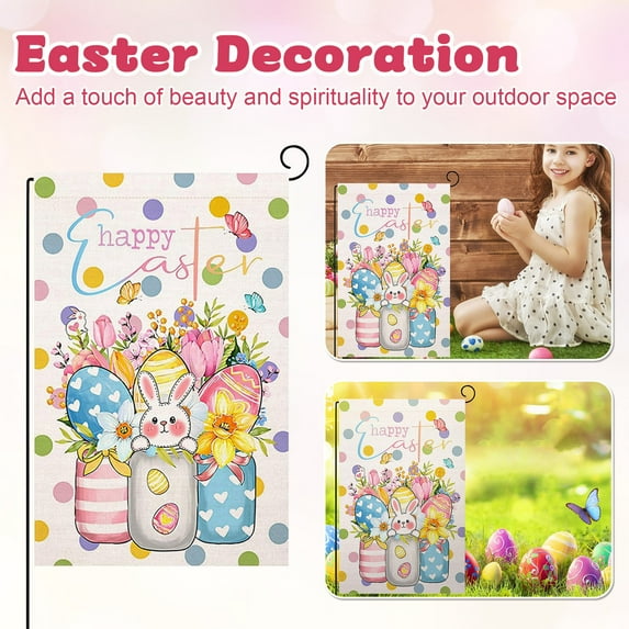 Happy Easter Garden Flag Outside 12x18 Inch Double Sided Small Holiday ...
