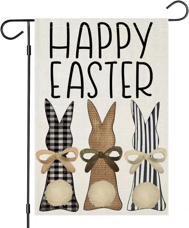 Happy Easter Garden Flags for Outside, Bunnies with Bow Tie Yard ...