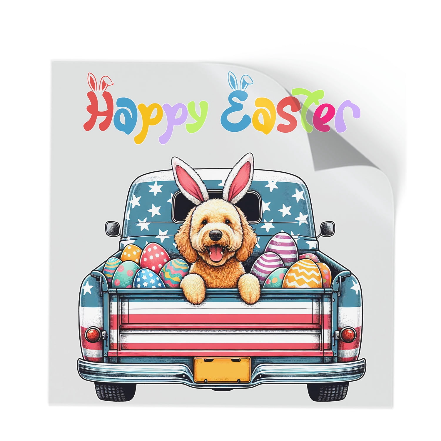 Happy Easter Goldendoodle American Flag Truck Bunny Ears Cutout ...