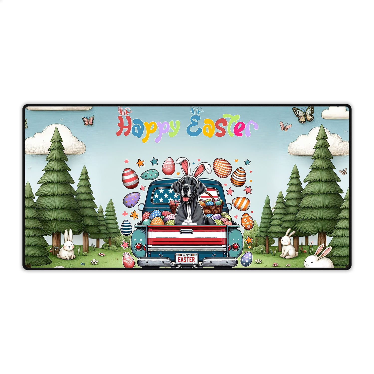 Happy Easter Great Dane American Flag Truck Bunny Ears Desk Mat Full ...