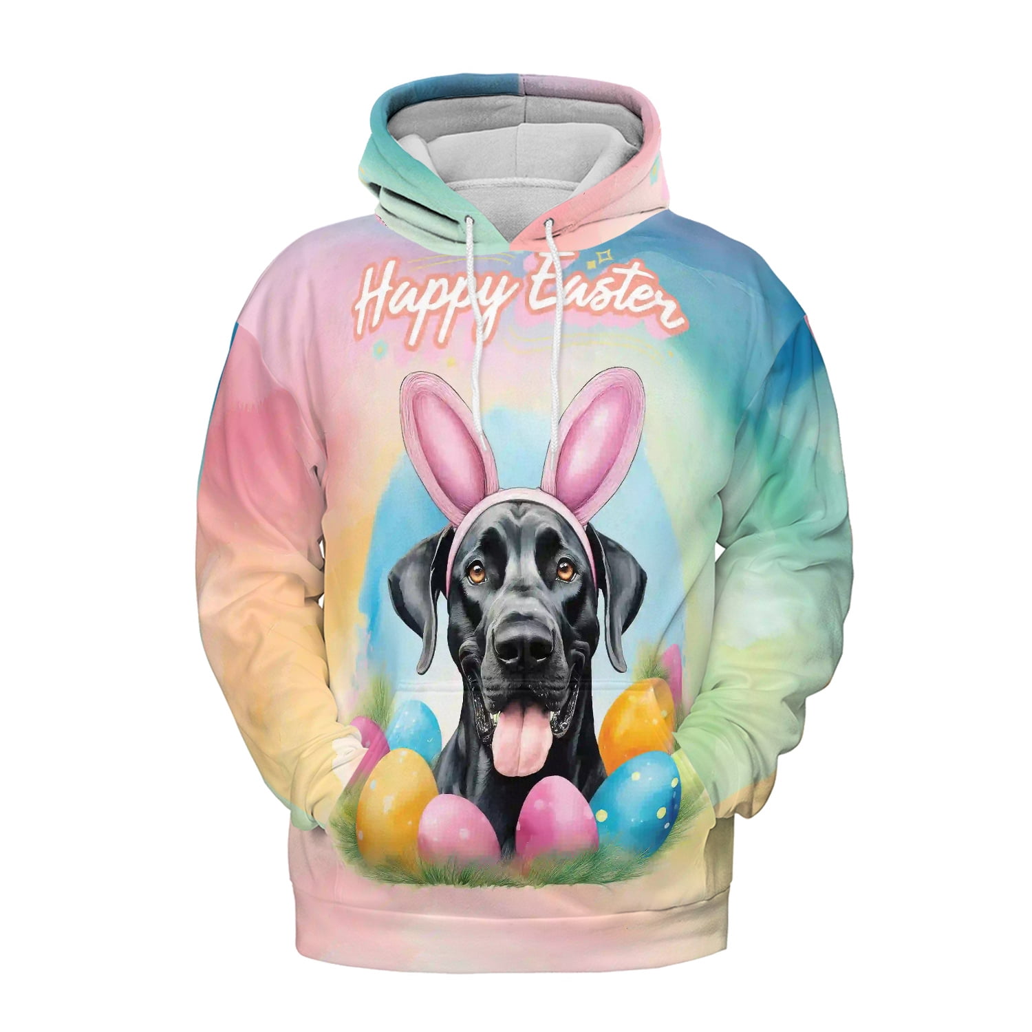 Happy Easter Great Dane with Bunny Ear Headband and Flowers All Over ...