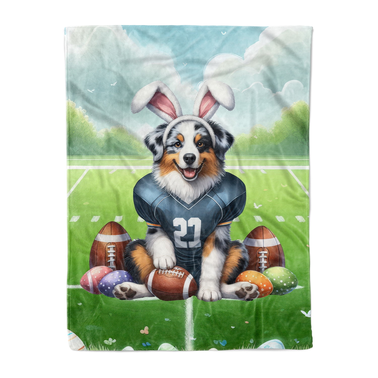 Happy Easter Hello Spring Australian Shepherd Playing Football Cozy ...
