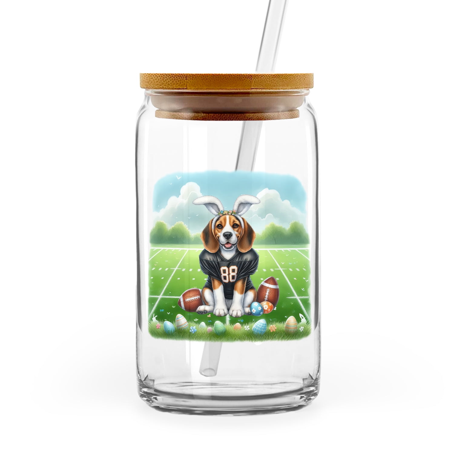 Happy Easter Hello Spring Beagle Playing Football 16oz Glass Cup Mug ...