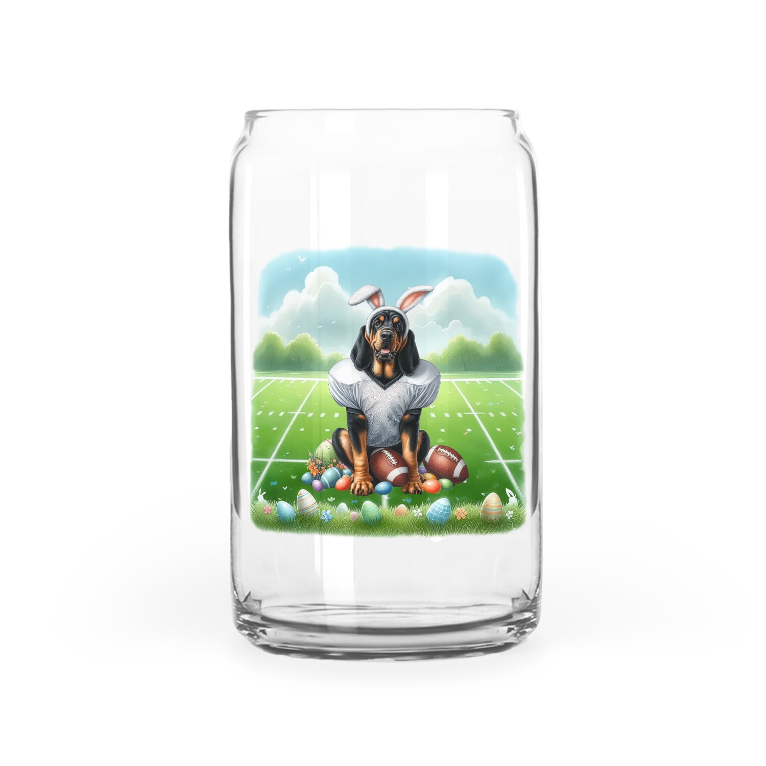 Happy Easter Hello Spring Bloodhound Playing Football 16oz Glass Cup ...