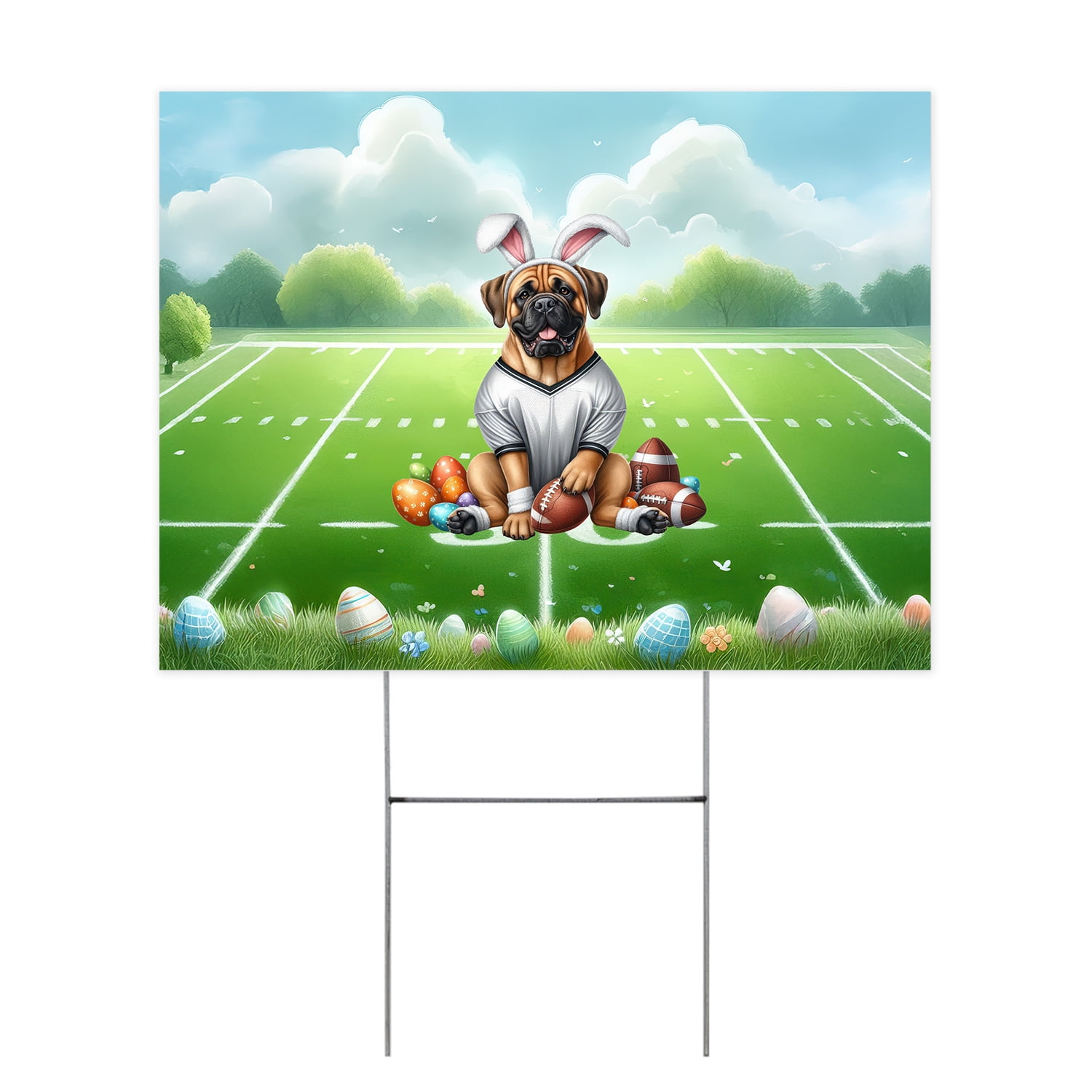 Happy Easter Hello Spring Bullmastiff Playing Football Yard Sign Dog ...