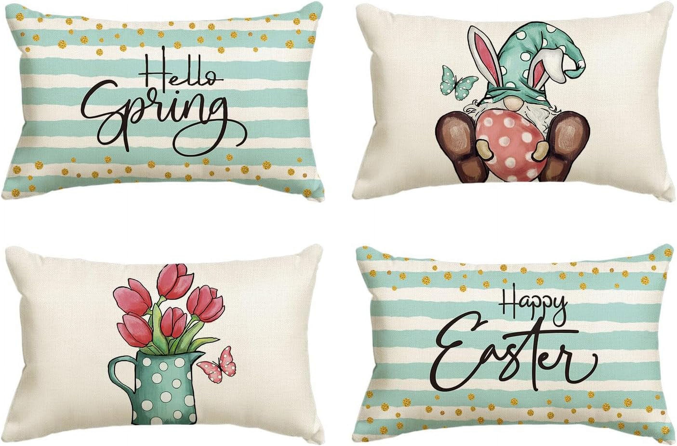 Happy Easter Hello Spring Gnome Flower Throw Pillow Covers, 12 x 20 ...