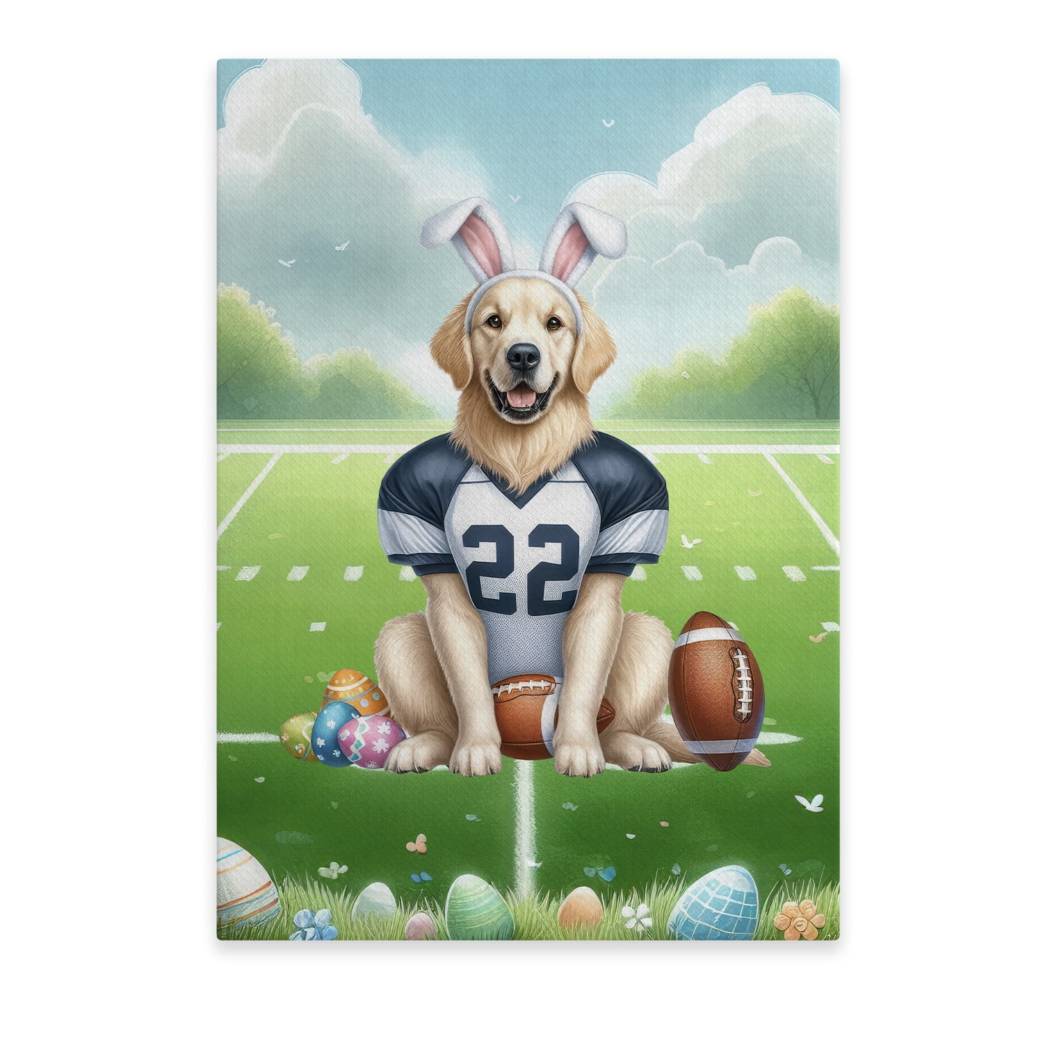 Happy Easter Hello Spring Golden Retriever Playing Football Vertical ...