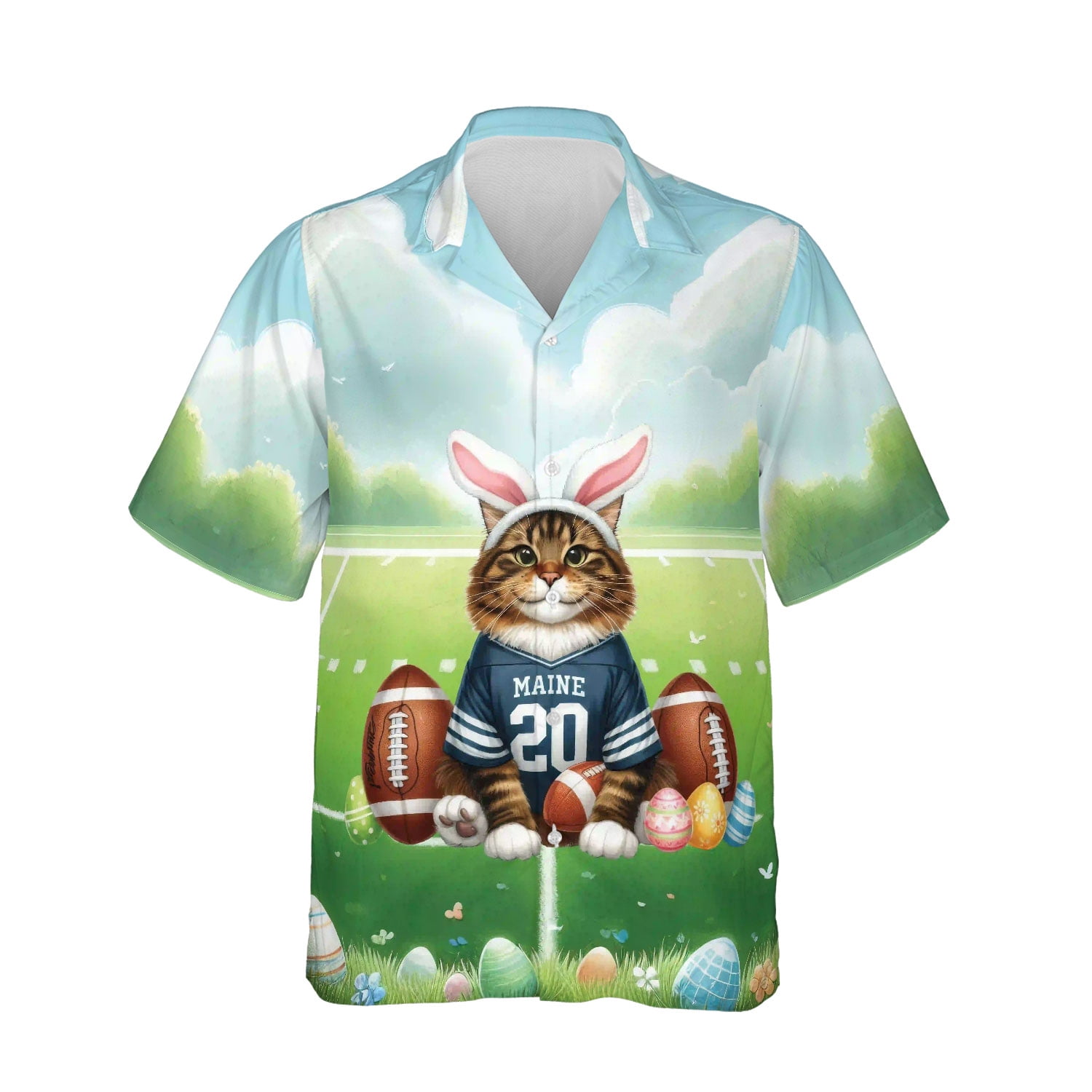 Happy Easter Hello Spring Maine Coon Playing Football Hawaiian Shirt ...