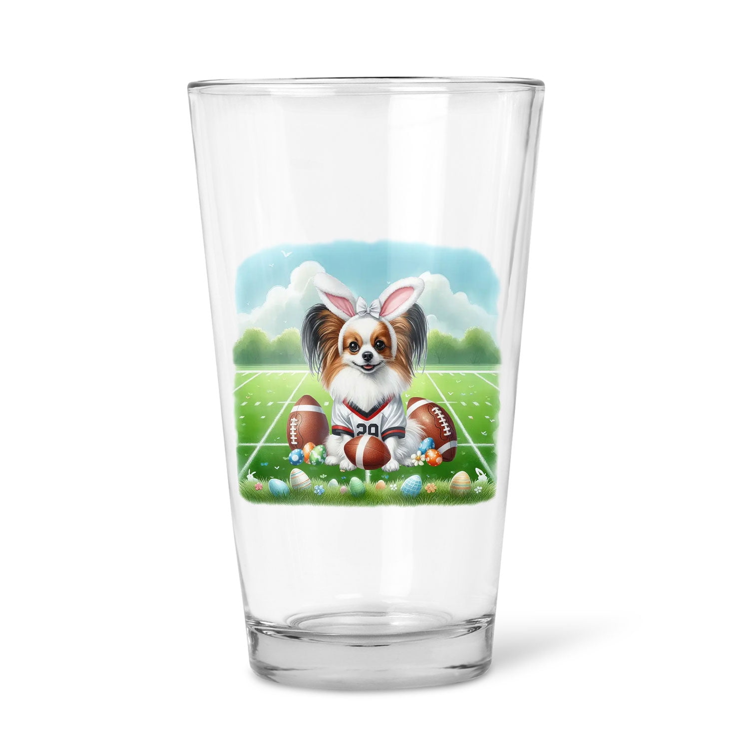 Happy Easter Hello Spring Papillon Playing Football 16oz Pint Beer Glass Mug Pap Butterfly Dog ...