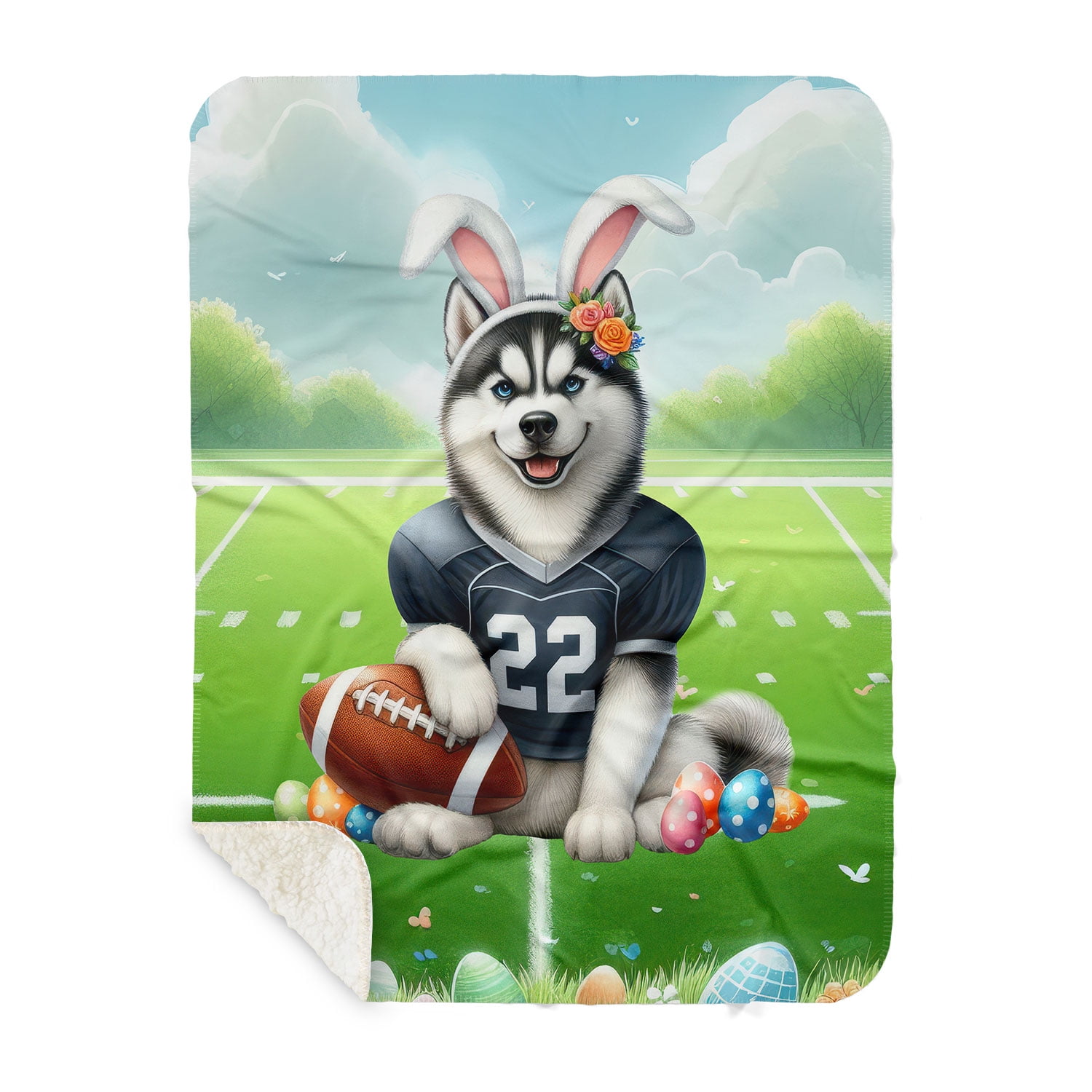 Happy Easter Hello Spring Siberian Husky Playing Football Cozy Sherpa ...