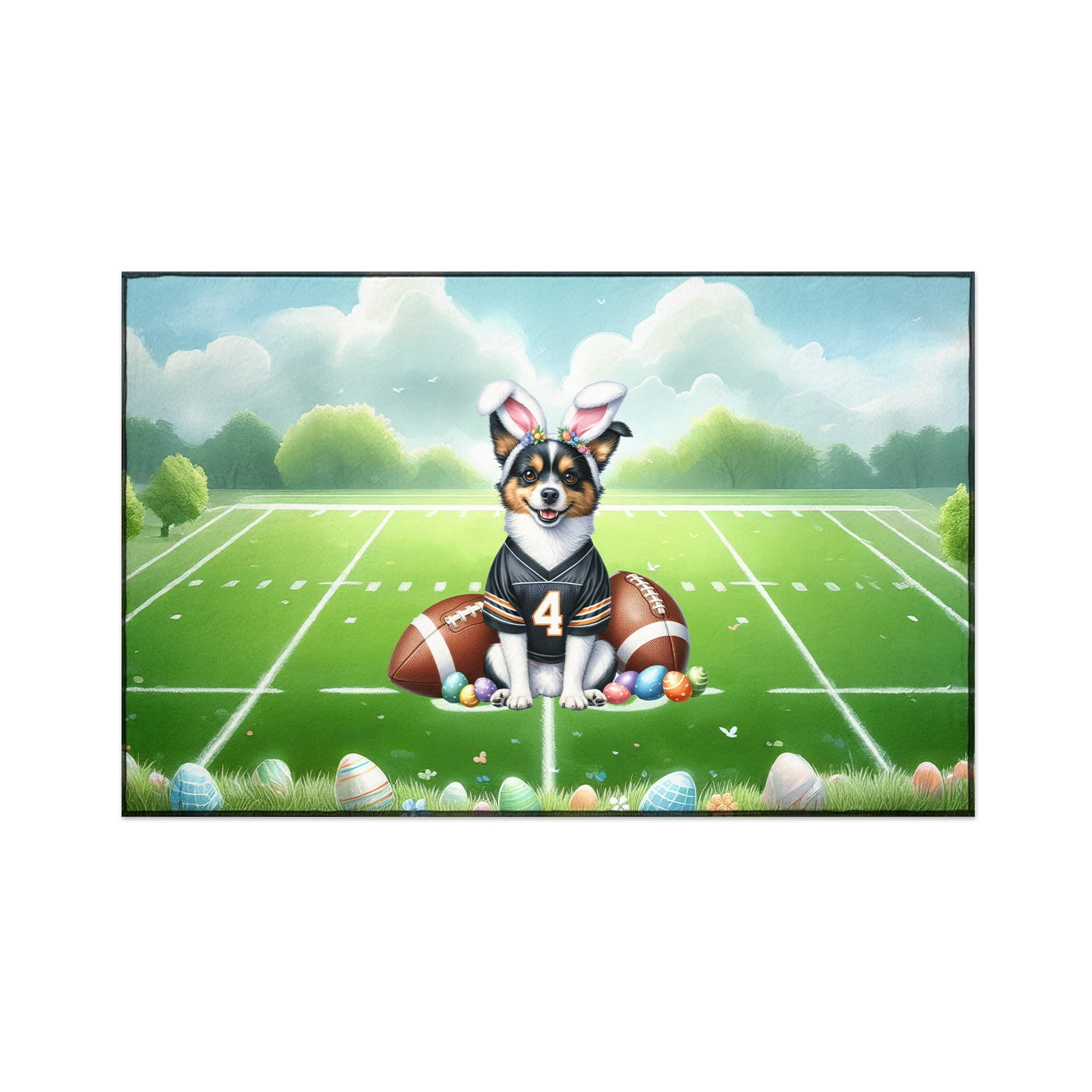 Happy Easter Hello Spring Toy Fox Terrier Playing Football Indoor Rug ...